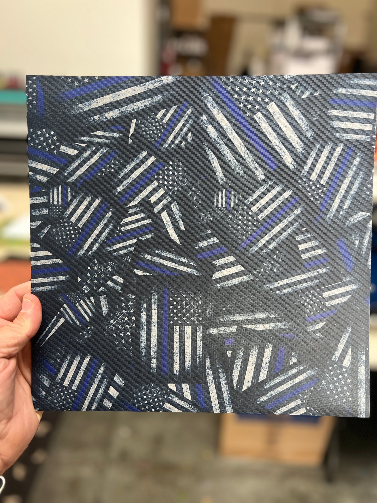 Thin Blue Line Flag on Carbon Fiber 12x12 – H3 Customs
